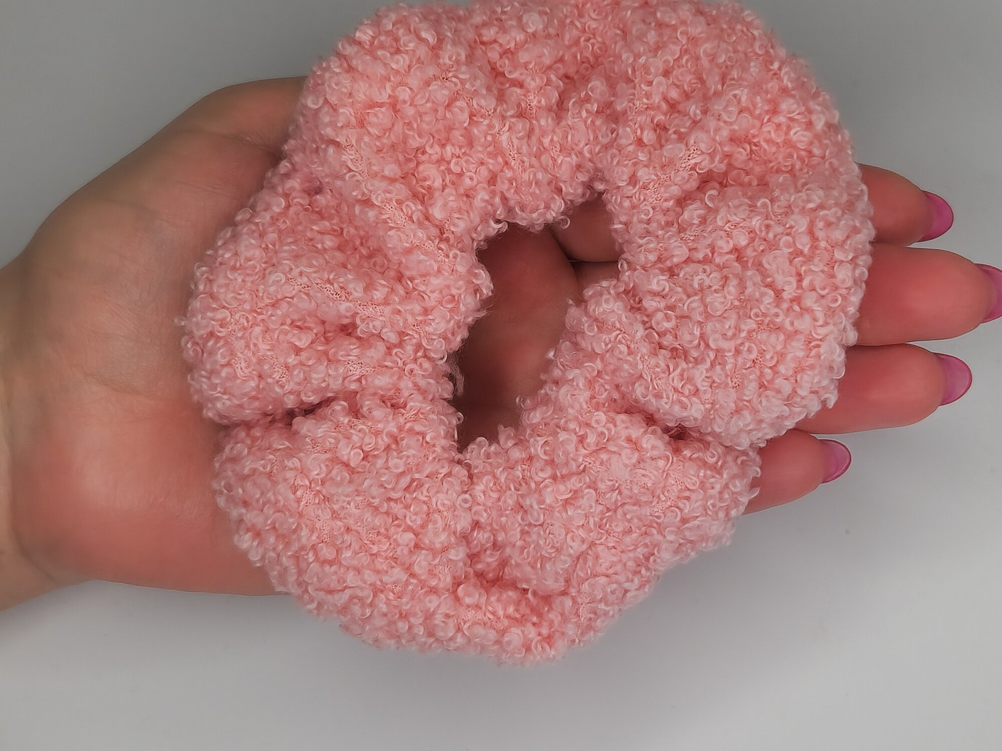 Резинка для волос Букле, розовая, текстильная, 11 см