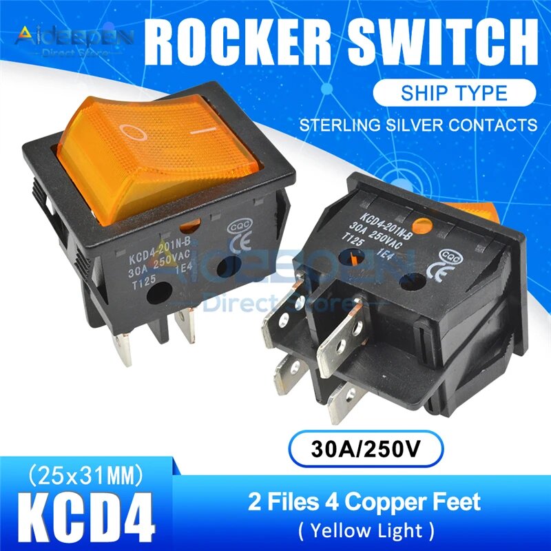 Переключатель KCD4 Rocker Yellow Light 2-4P