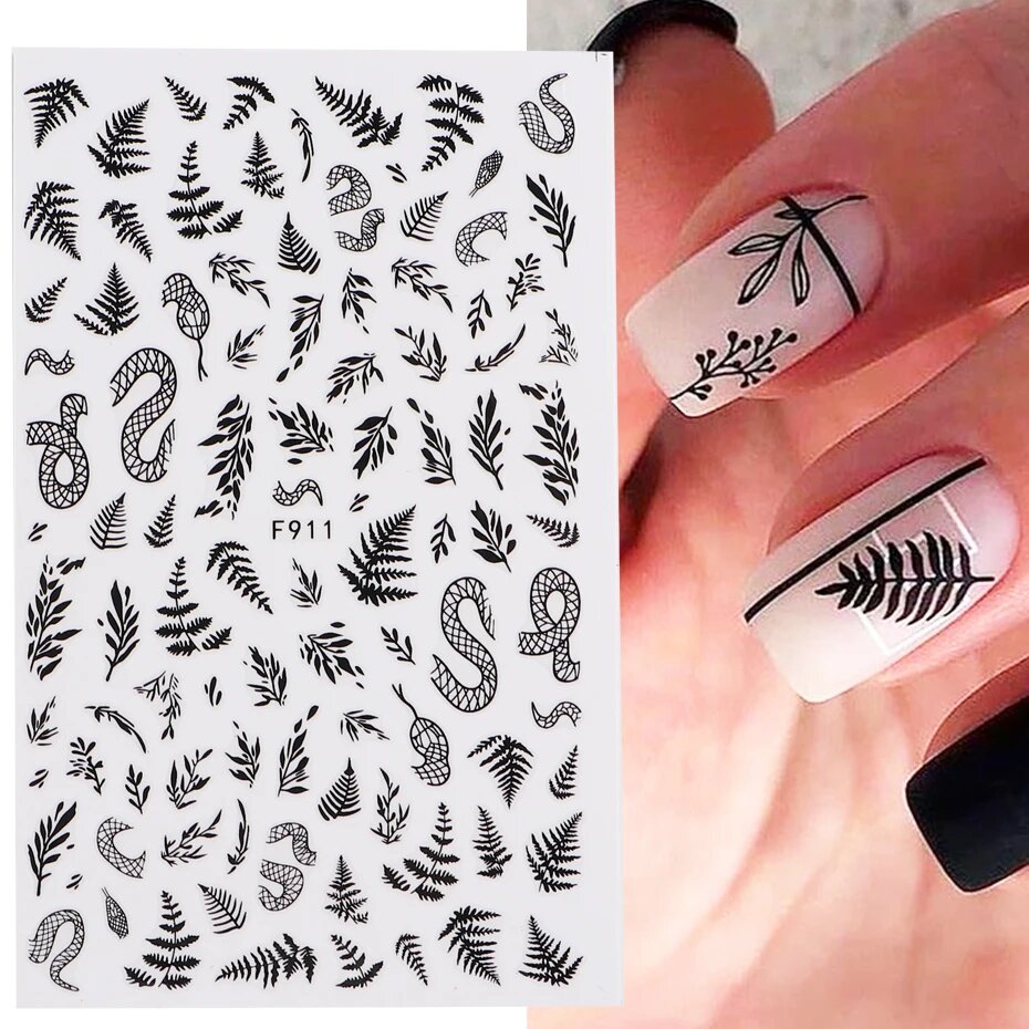 Черная змея, луна, звезда, 3D наклейка для ногтей, черно-белый слайдер от сглаза, модный слайдер для ногтей, самоклеящаяся фольга, украшение для маникюра NFF908