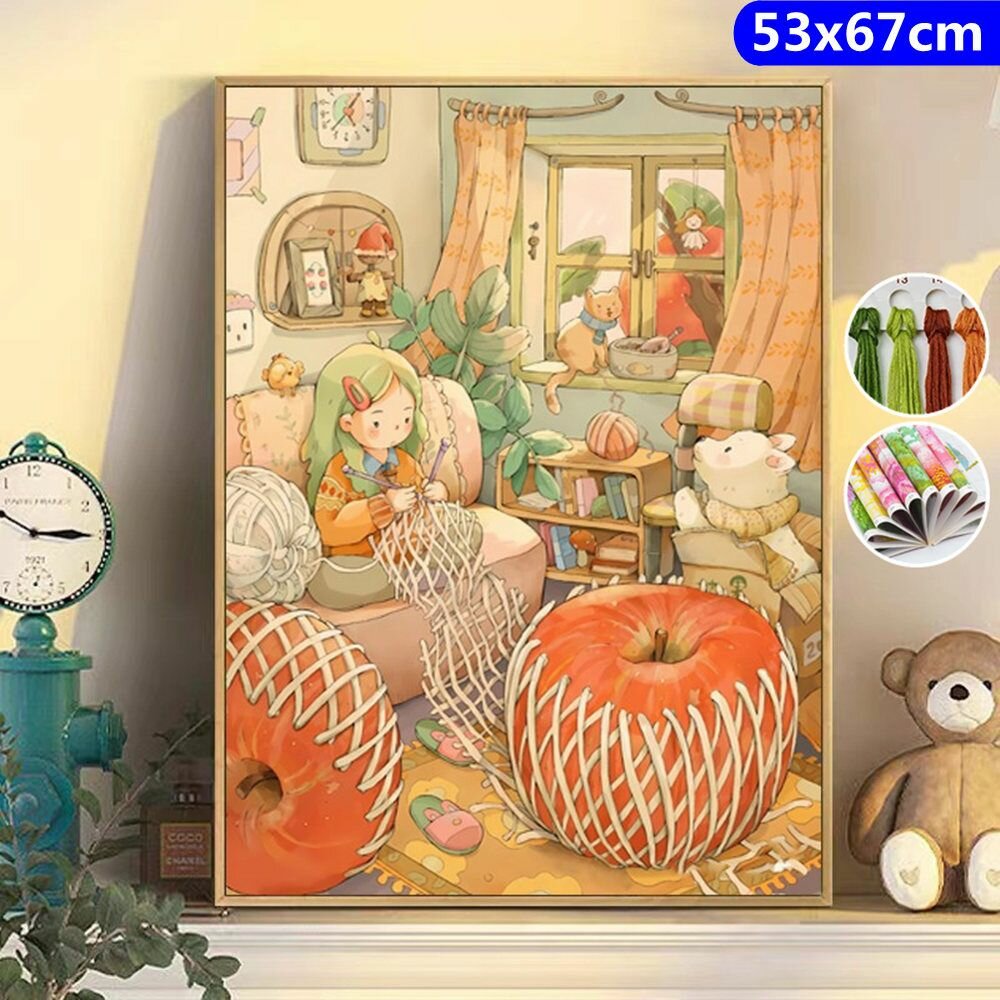 Набор для вышивания крестом, вышивка крестиком Девочка с красным яблоком, 11CT 53x67cm, полная зашивка, LYTOOMOY (без подрамника, без рамки)