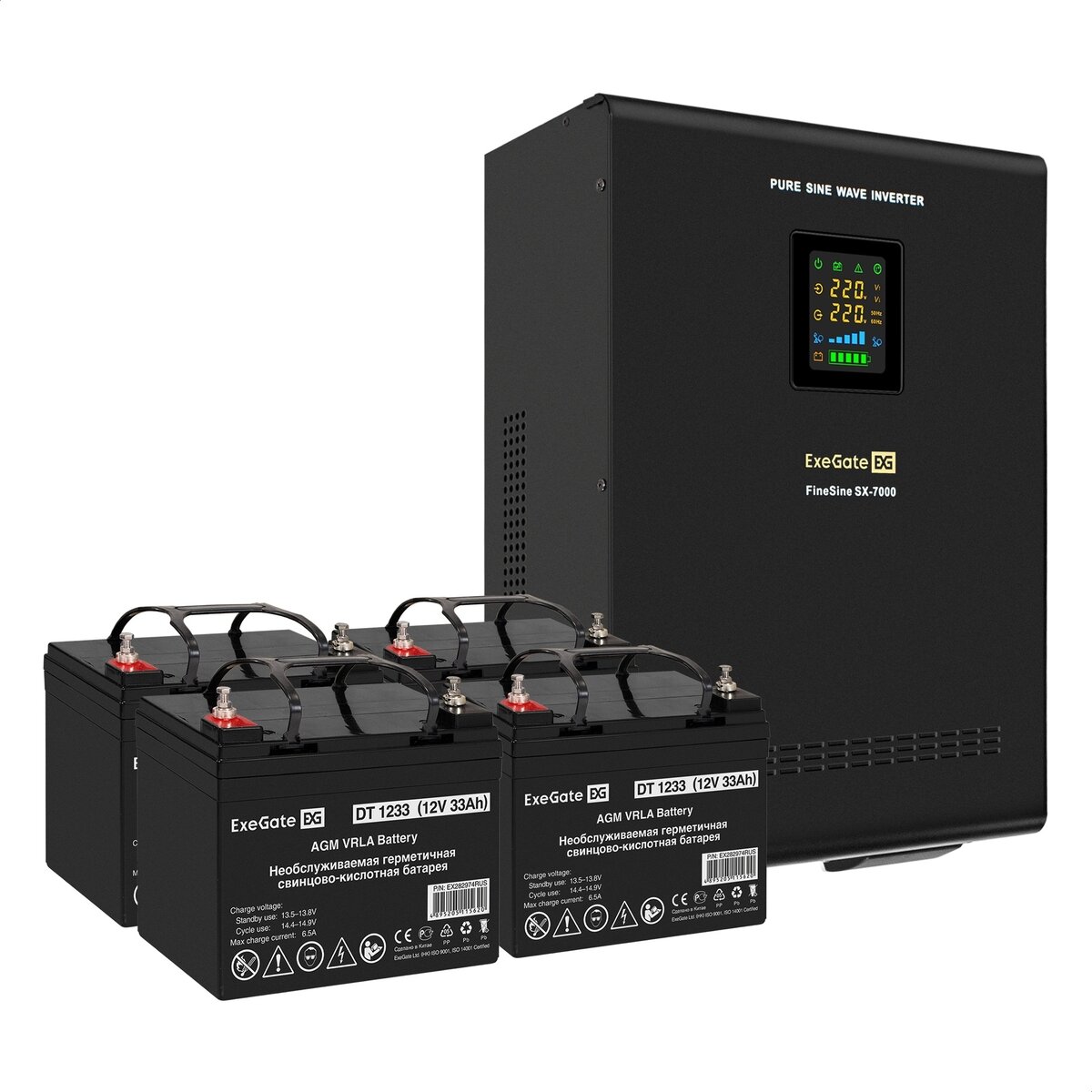 Комплект ИБП EX296005RUS + батарея 33Aч EX282974RUS 4шт ExeGate FineSine SX-7000. LCD. AVR.2SH. T (EX296679RUS)