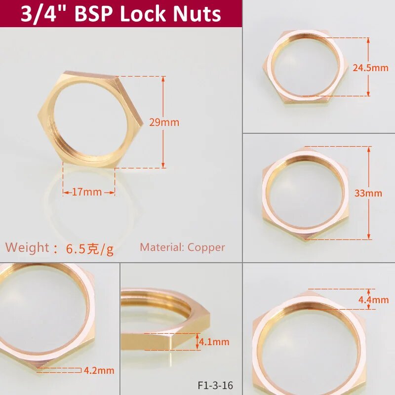 Медные стопорные гайки для труб 1/8 1/4 3/8 1/2 3/4 1 дюйм BSP 1pcs, 3l4 Female