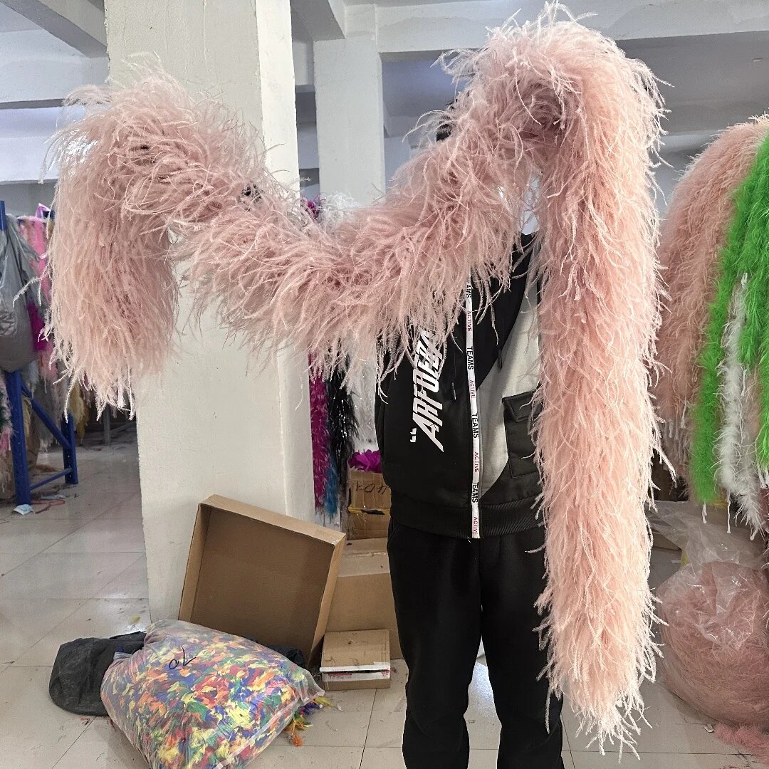 Страусиное перо boa WqlcraftS 6 слоев 2 метра Розовый, 6PLY, leather pink