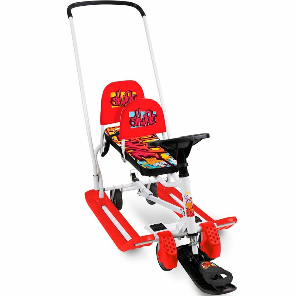 Снегокат Nika Тимка спорт 6Д для двоих с колесами, с граффити на красном (ТС6Д/GR)