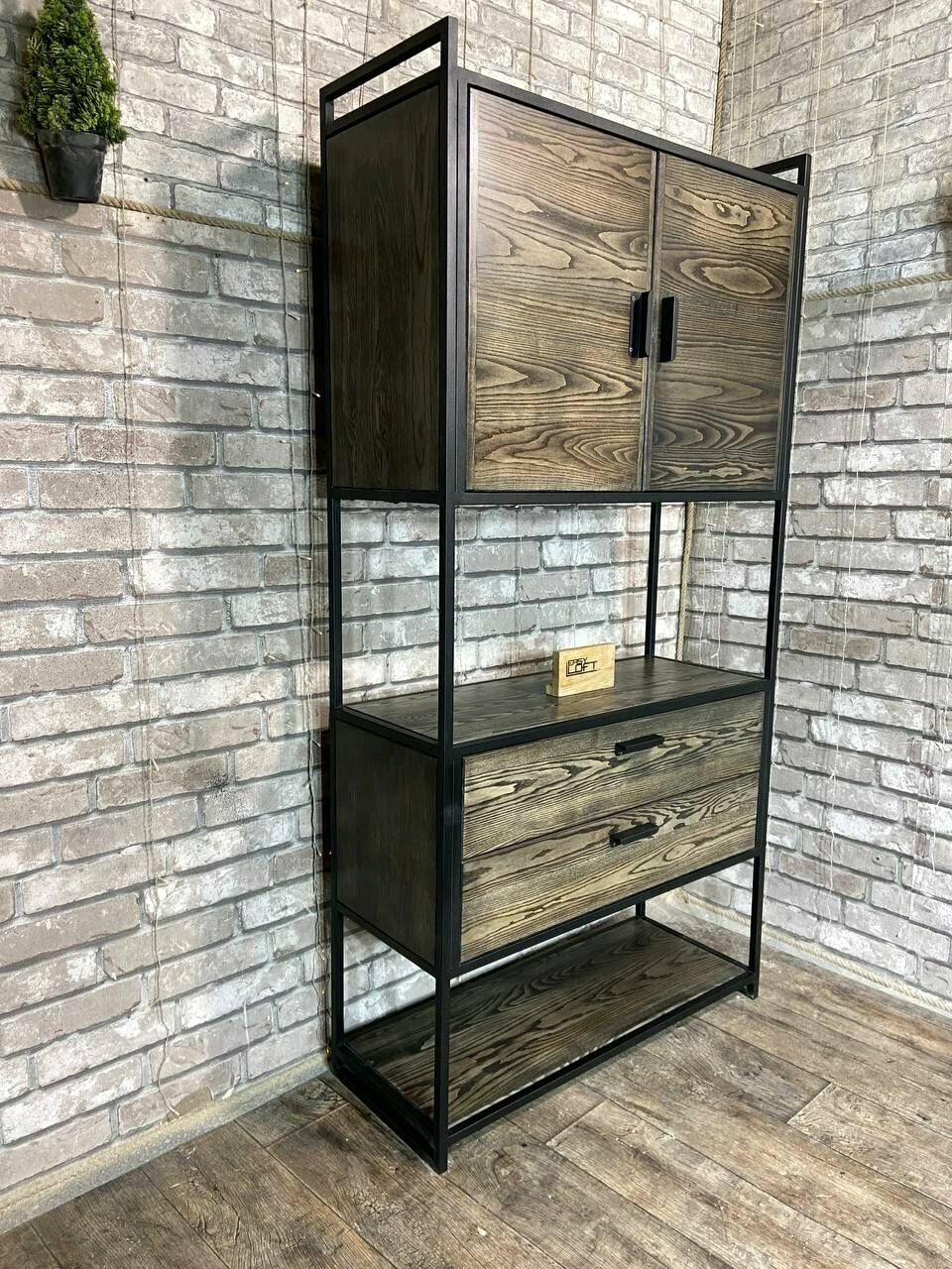Стеллаж "EasyLOFT" в стиле лофт, с ящиками, массив дуба, 100х40х200 см.