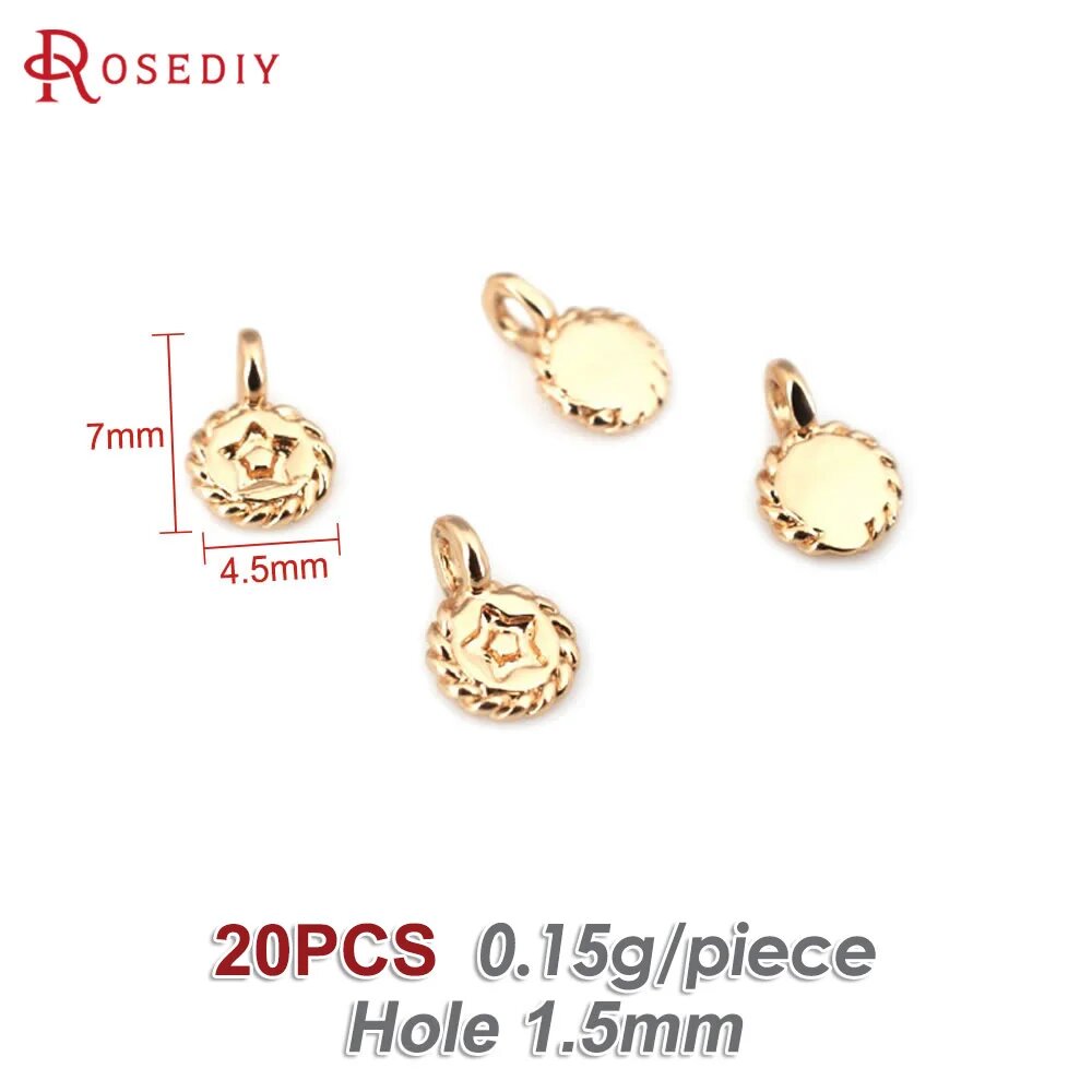 20 шт. Латунные круглые звёздочки-подвески Rosediy 4,5x7 мм золотого цвета 30885-18K Gold Color