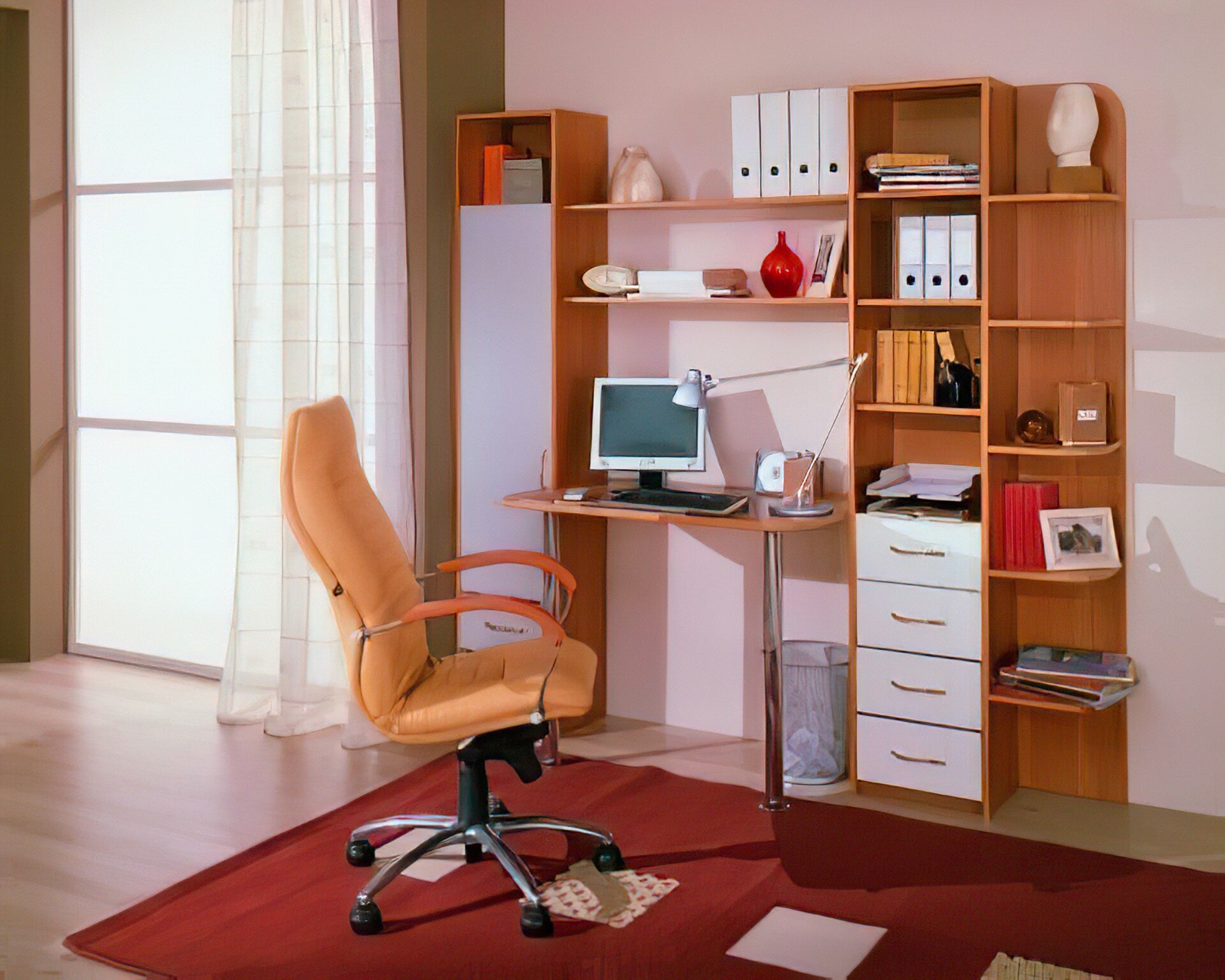 Компьютерный стол 2 Белый 101/ Вишня Оксфорд 88 210x65x200 см, белый, вишня оксфорд Дом мебели для вас