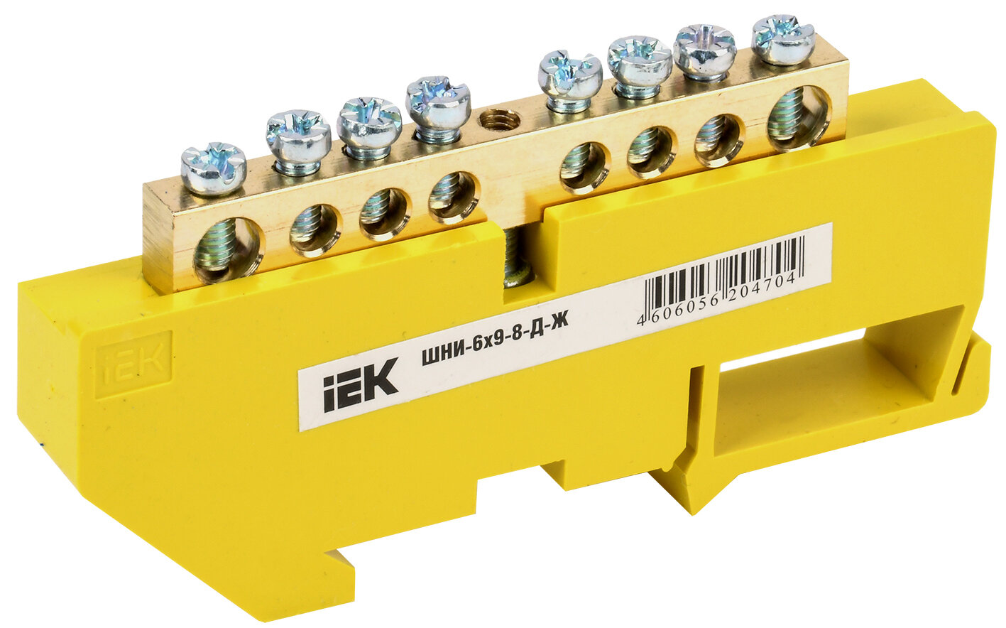 Шина на DIN-рейку IEK PE земля ШНИ-6х9-8-Д-Ж, латунь