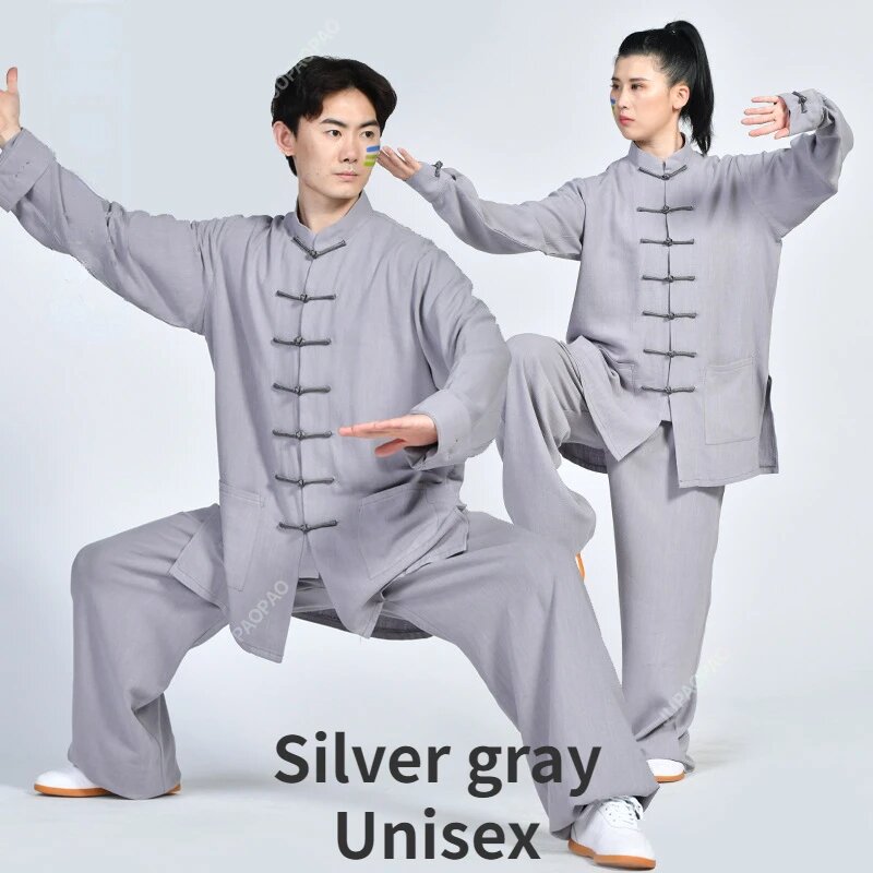 Набор китайской традиционной одежды, Мужская Осенняя льняная Пряжка, рубашка Кунг-фу, восточные ретро топы, штаны, Tai Chi «дышащая» Униформа Hanfu