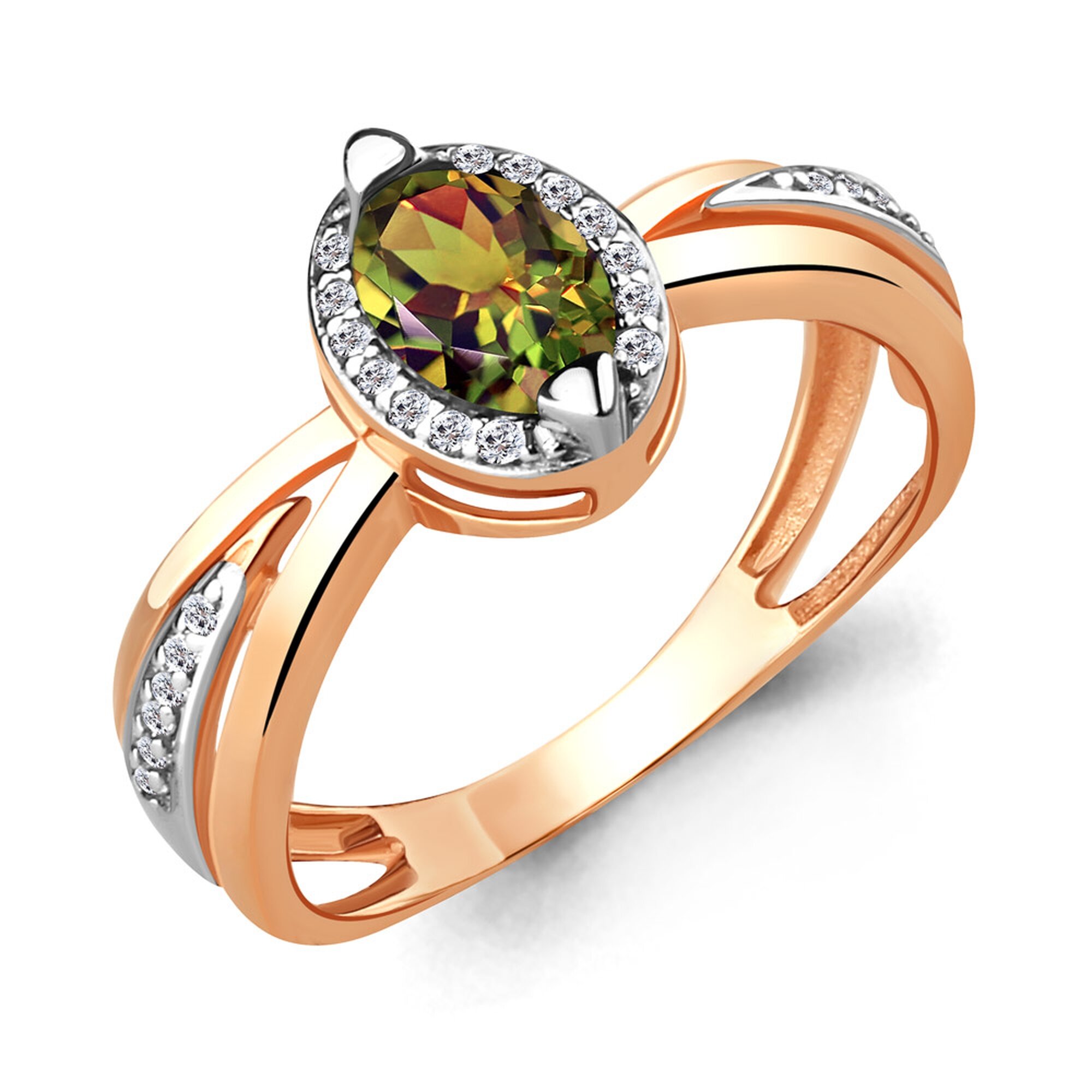 Кольцо, серебро, 925 проба, золочение, фианит, султанит