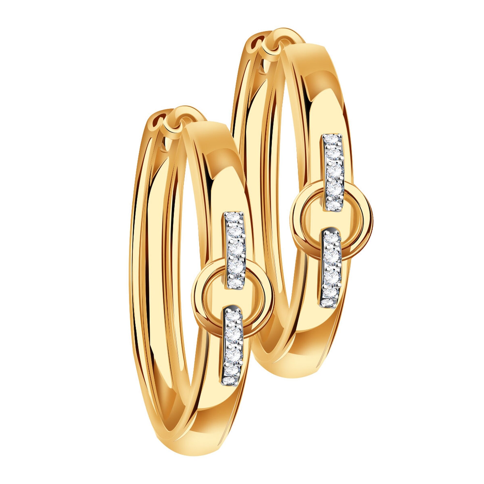 Серьги конго, красное золото, 585 проба, фианит