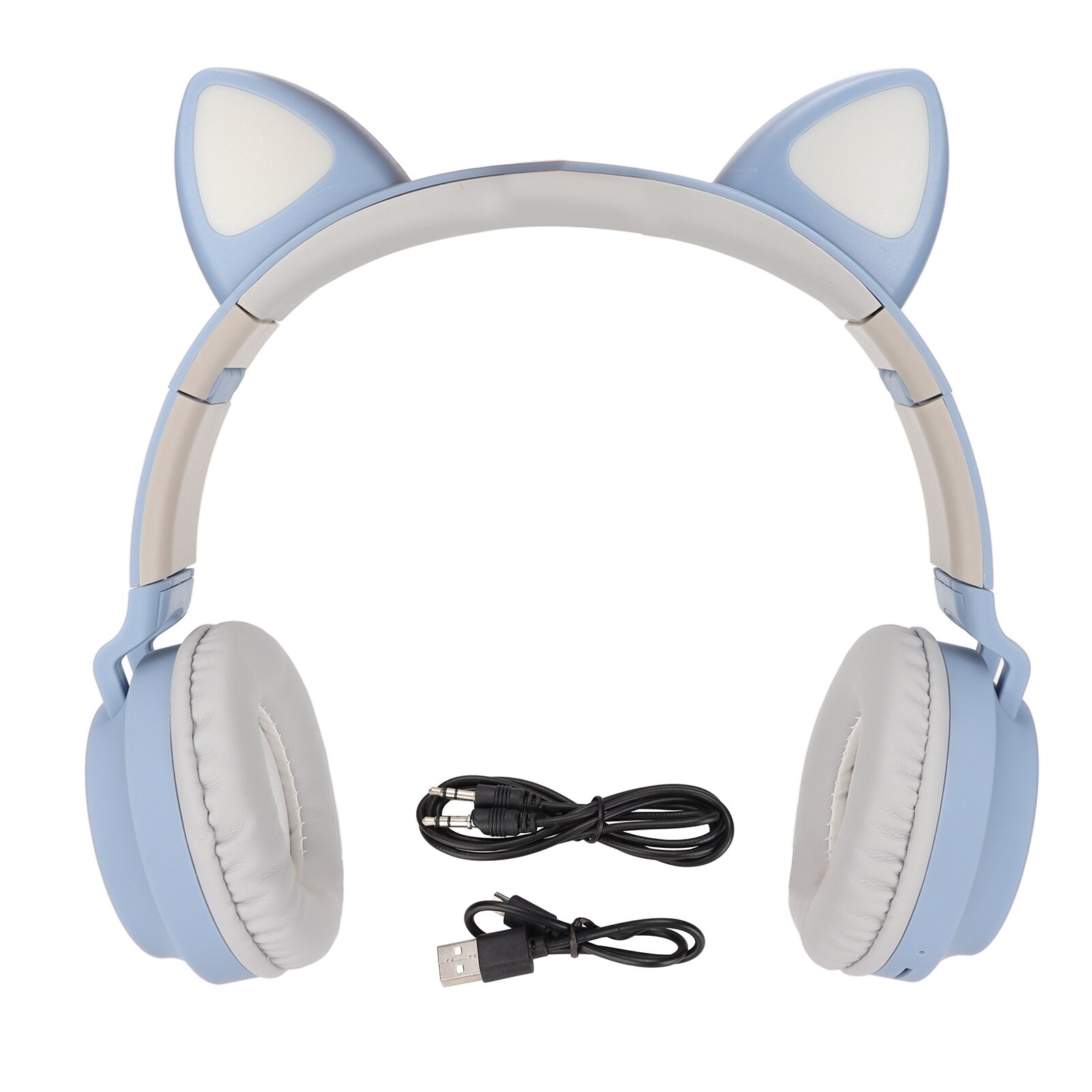 Игровые наушники Cat Ear в сине-сером цвете с LED-подсветкой и мягкими амбушюрами