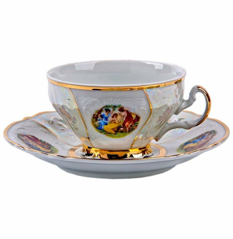 Набор чайных пар 220 мл 6 шт низкие н/н Thun "Бернадотт /Мадонна перламутр" / 024304