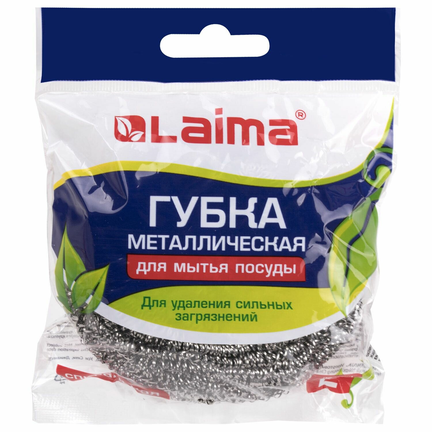Губка-мочалка LAIMA для посуды, металлическая, большая, спиральная, 50 г