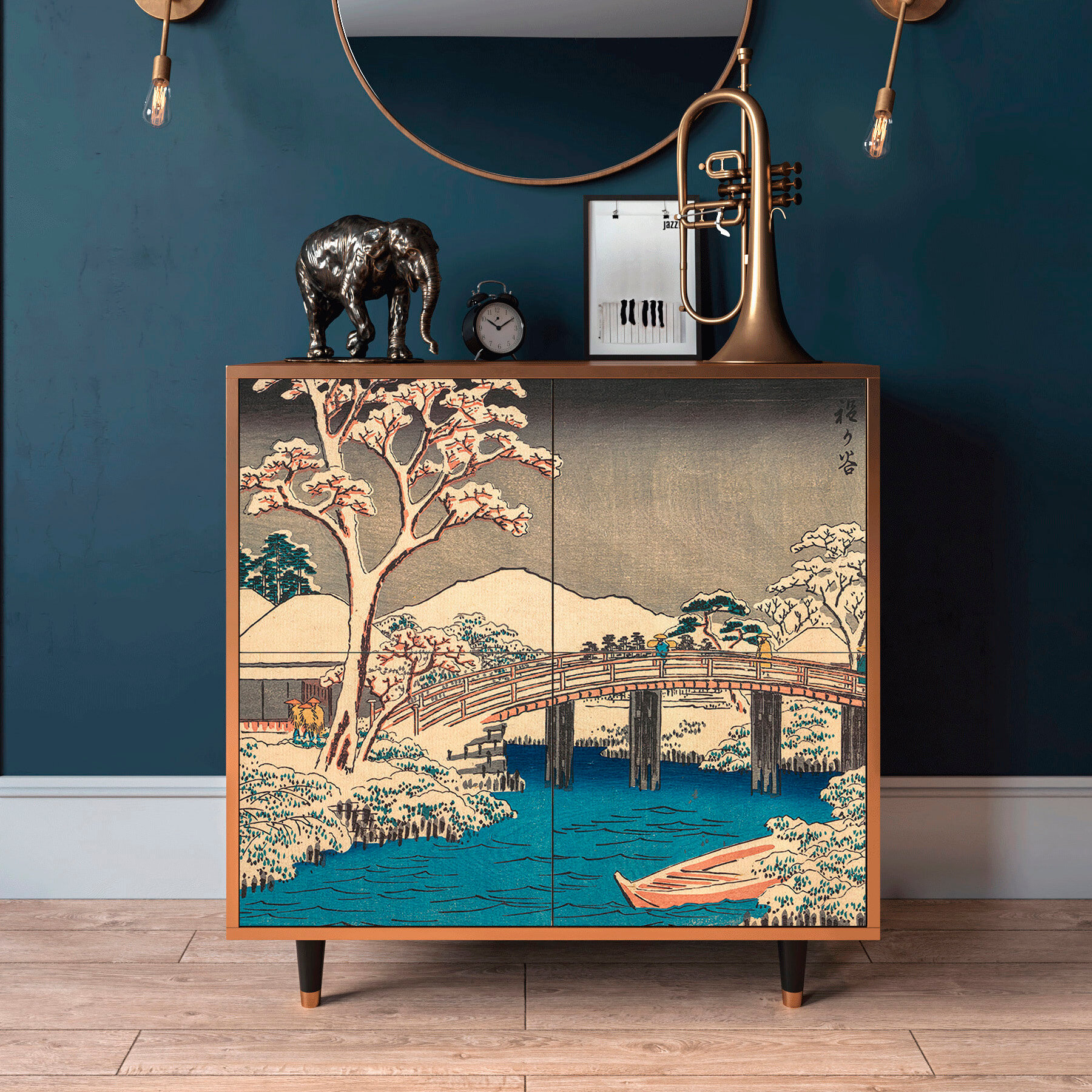 Комод - STORYZ - BS3 Katabira River by Utagawa Hiroshige, Размер - 94 x 96 x 48 см, Цвет корпуса - Орех