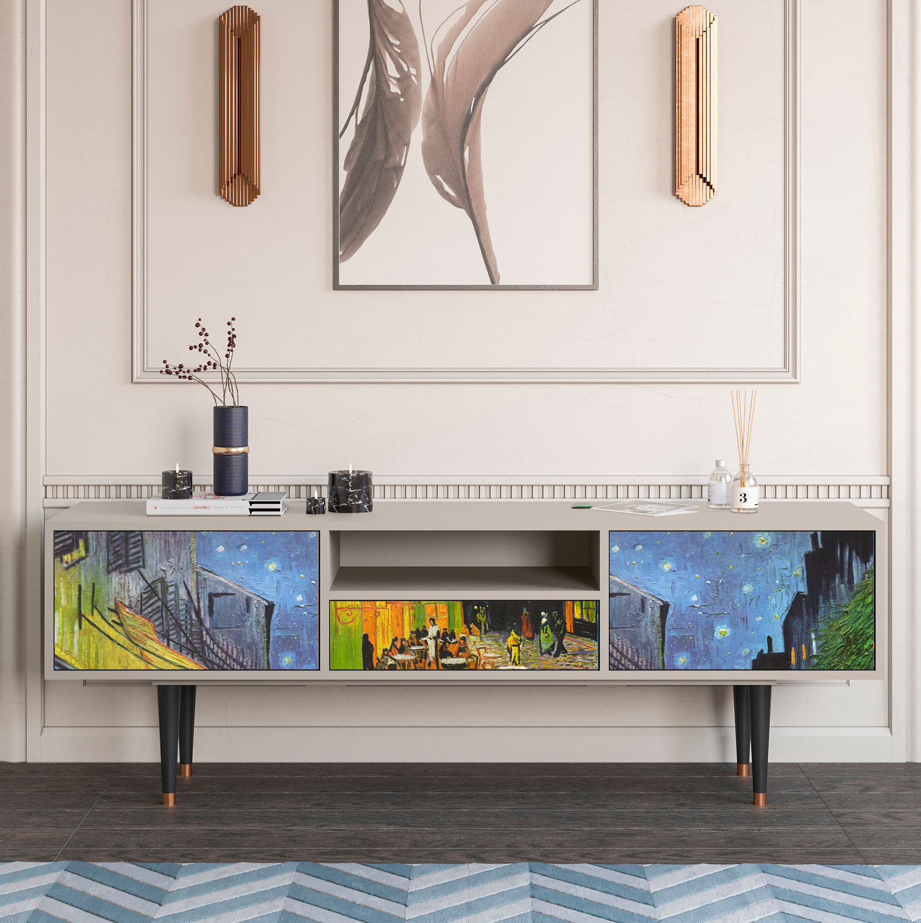 ТВ-Тумба - STORYZ - T6 Café Terrace at Night by Vincent van Gogh, Размер - 170 x 69 x 41 см, Цвет корпуса - , Сатин