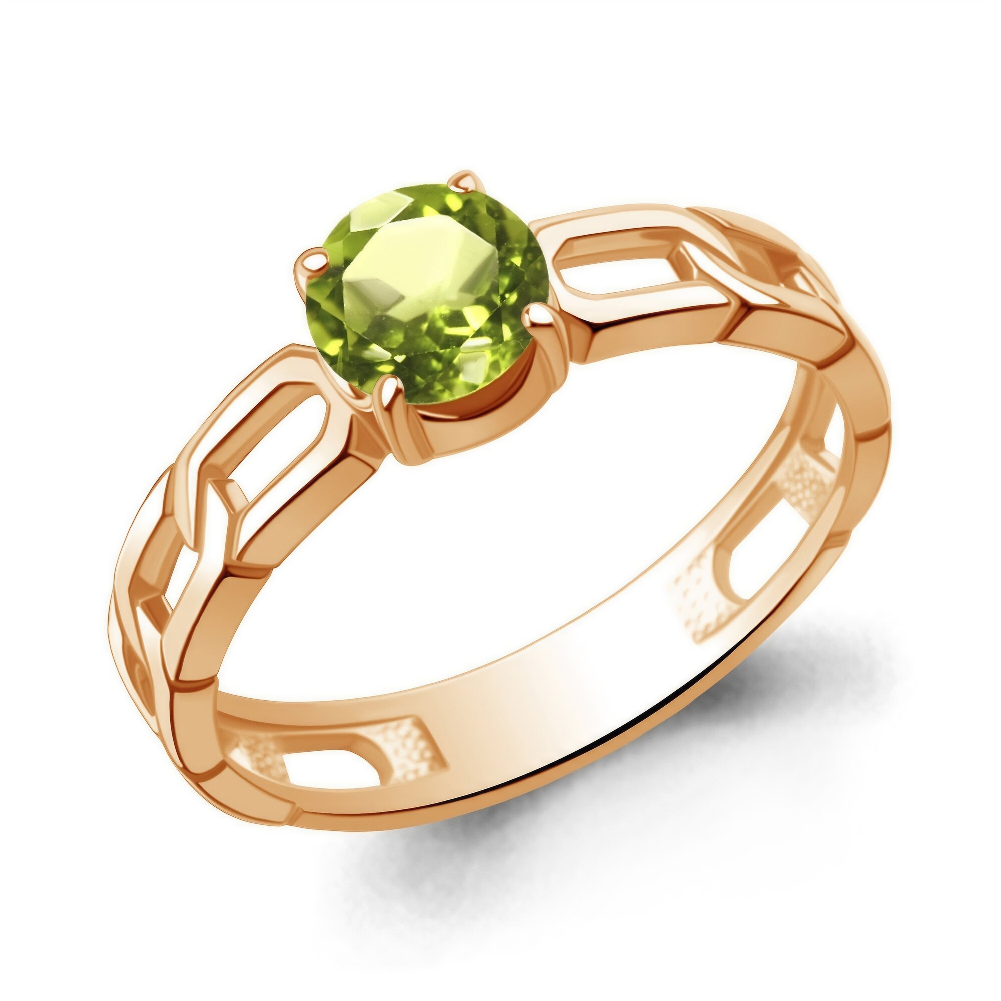 Кольцо, серебро, 925 проба, золочение, хризолит