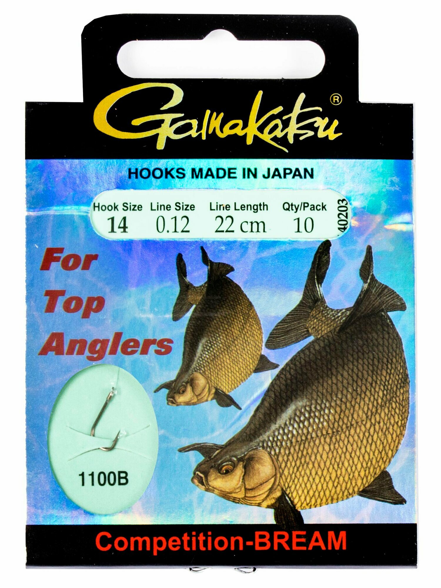 Крючки для рыбалки с поводком металлические набор на щуку и сома, Gamakatsu Booklet BREAM COM 1100B разм. 14-0.12мм 22см 10шт, снасти карповые летние Япония