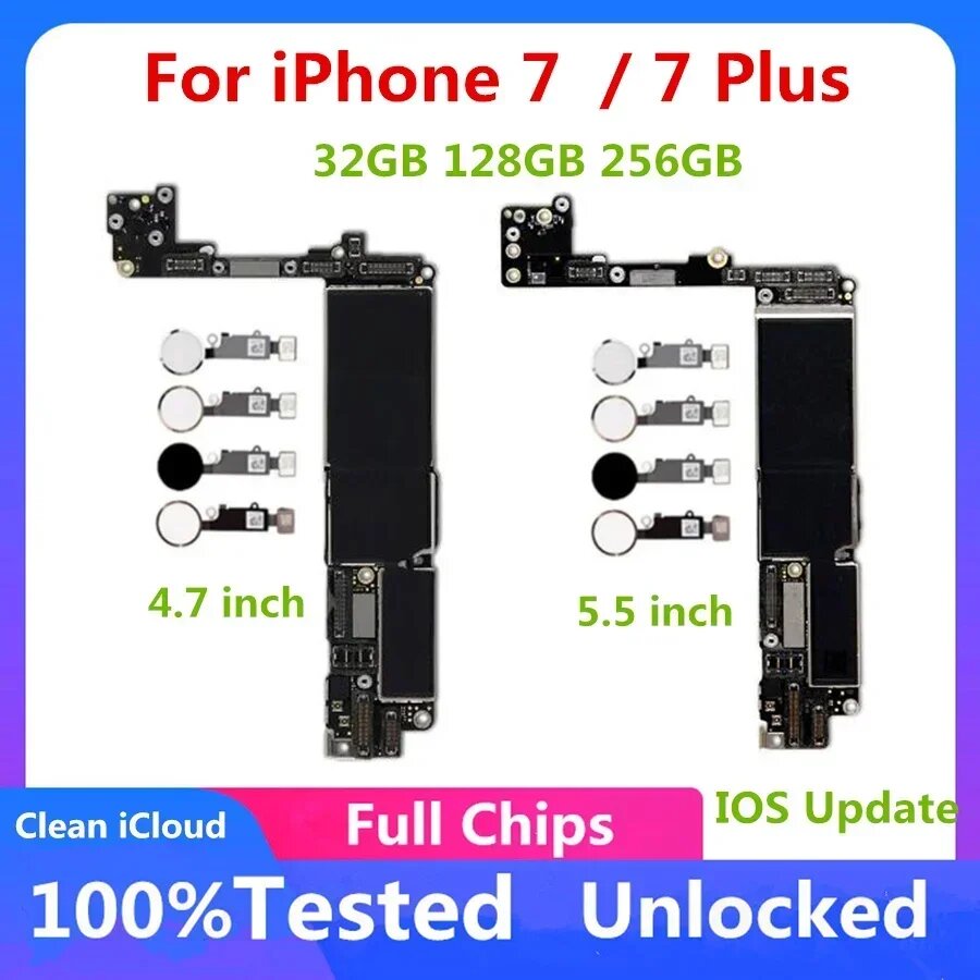 Материнская плата для iphone 7 Plus, очищенная материнская плата iCloud, поддержка материнской платы IOS Upadte, 32 ГБ/128 ГБ/256 ГБ, полностью протестирована, 100% работа 7P 128 Black TouchID