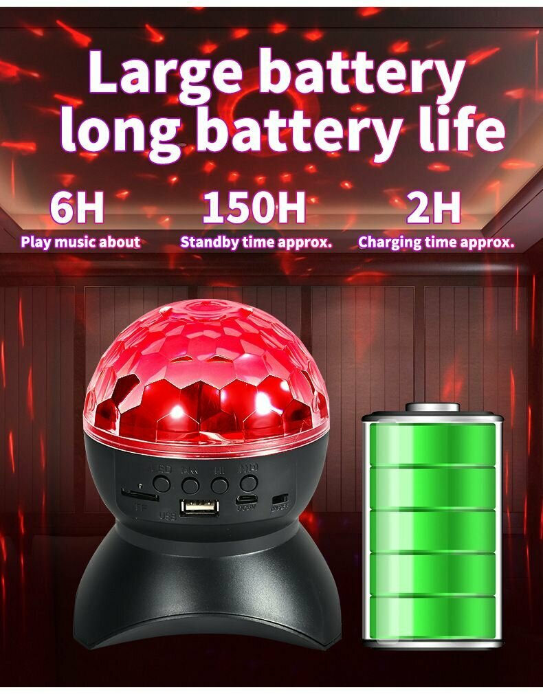 Черный чехол USB перезаряжаемые DJ колонки RGB диско-шар окружающий эффект Освещение, Беспроводная музыкальная Bluetooth-аудиолампа, Проектор с голосовым управлением, Свадебный Рождественский подарок