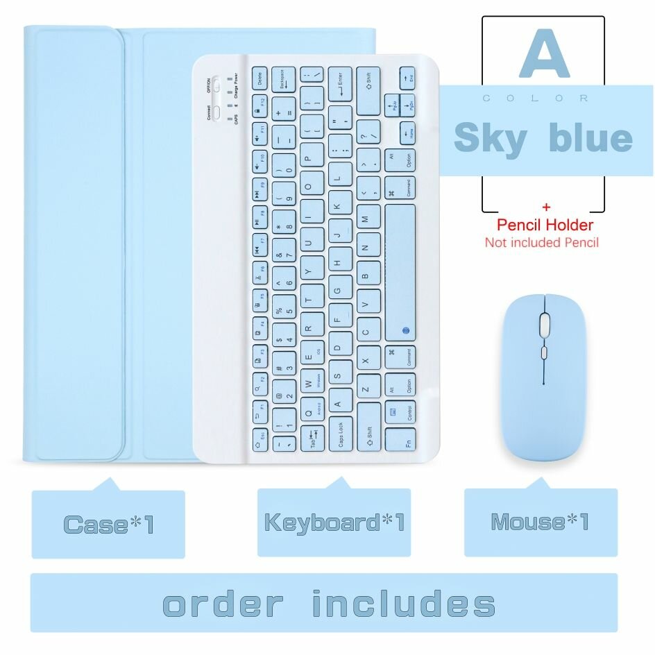 Чехол-клавиатура для iPad 10 10,9 дюйма (A2696/A2757/A2777) со съемной клавиатурой с беспроводной мышью