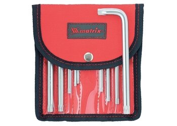 Набор ключей имбусовых TORX-TORX Tamper,9 шт: T10-T50, CrV, коротких, с сатиновым покрытием, чехол MATRIX 12312