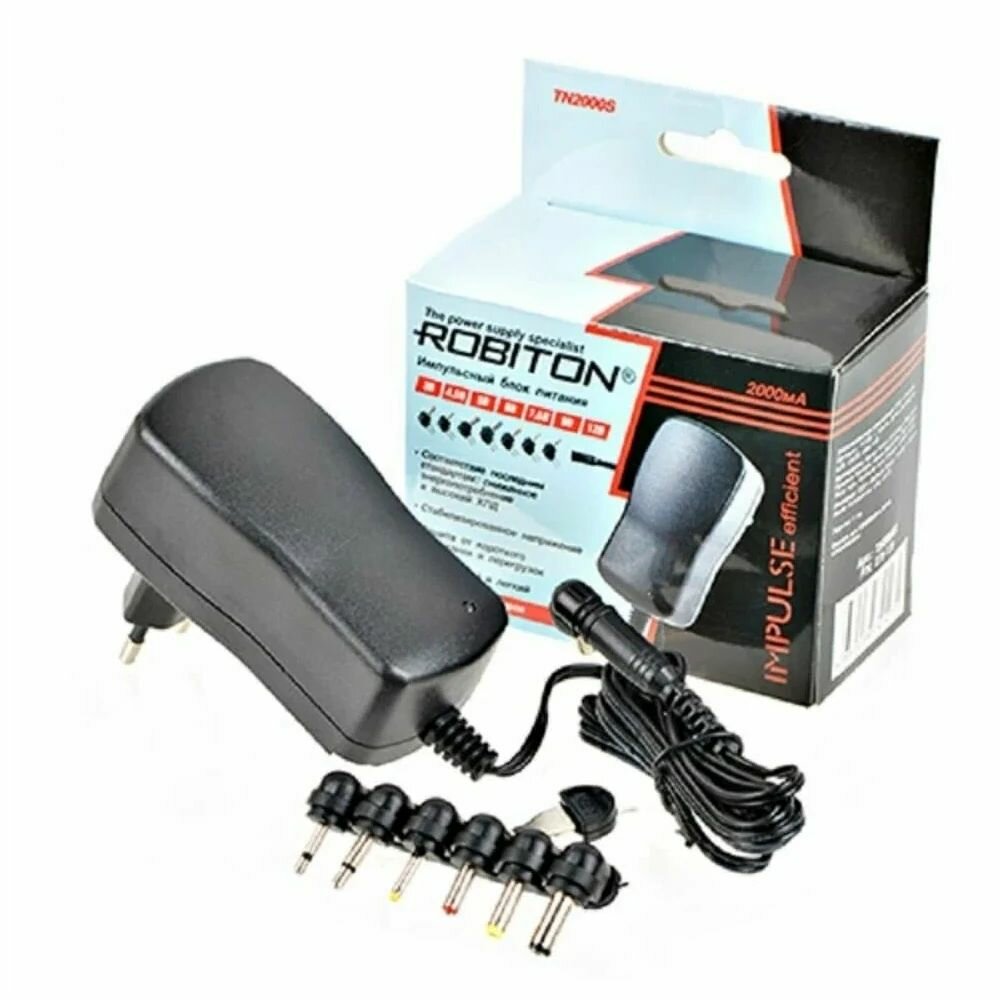 Адаптер блок питания ROBITON TN2000S 3-12В 2000мА импульсный, 7 насадок