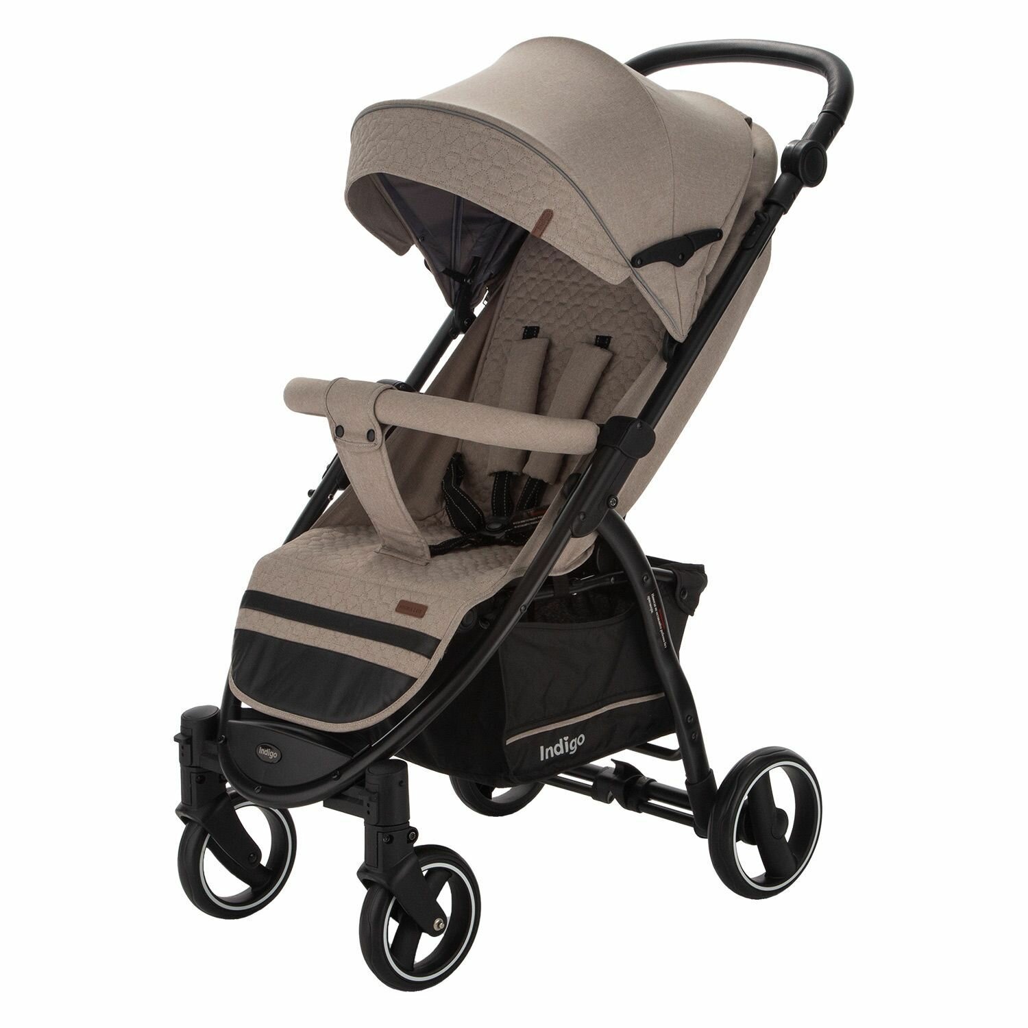 Коляска прогулочная Indigo Sigma Lux NEW, с регулируемой ручкой и с дополнительным фиксатором капора. Цвет: Бежевый.