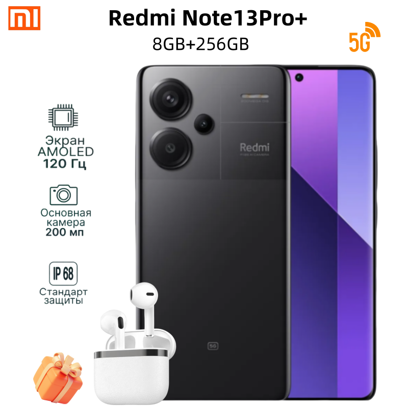 Xiaomi Смартфон Redmi Note 13 Pro+ 5G Ростест (EAC) 8/256 ГБ, черный
