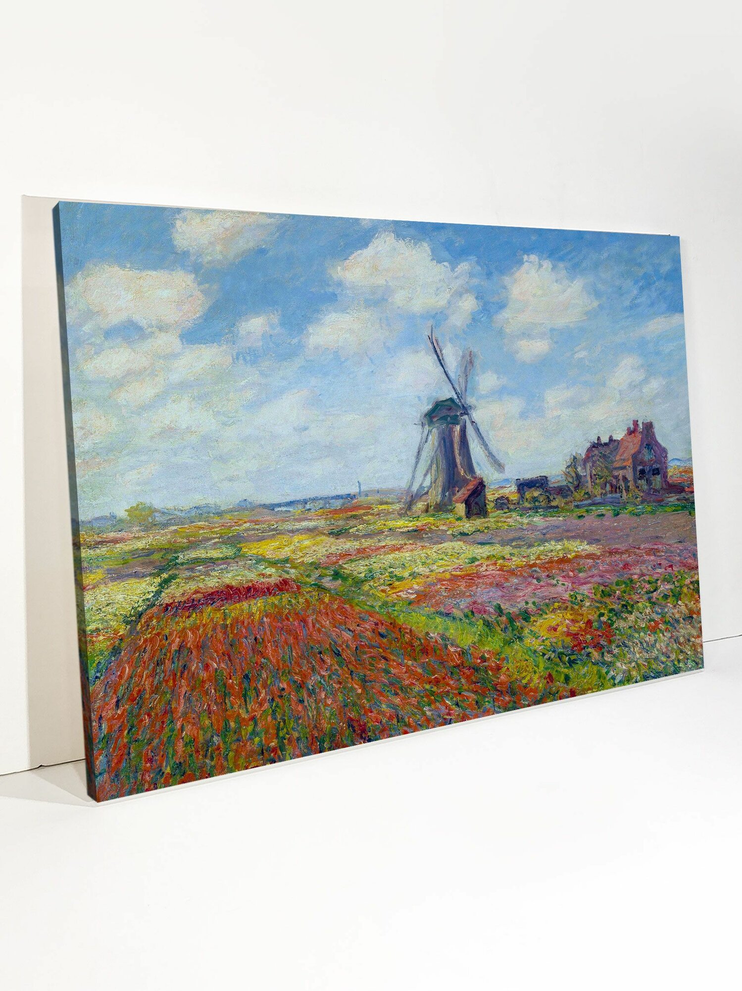 Картина Клод Моне Поля тюльпанов с ветряной мельницей в Рейнсбурге на холсте 70х55см