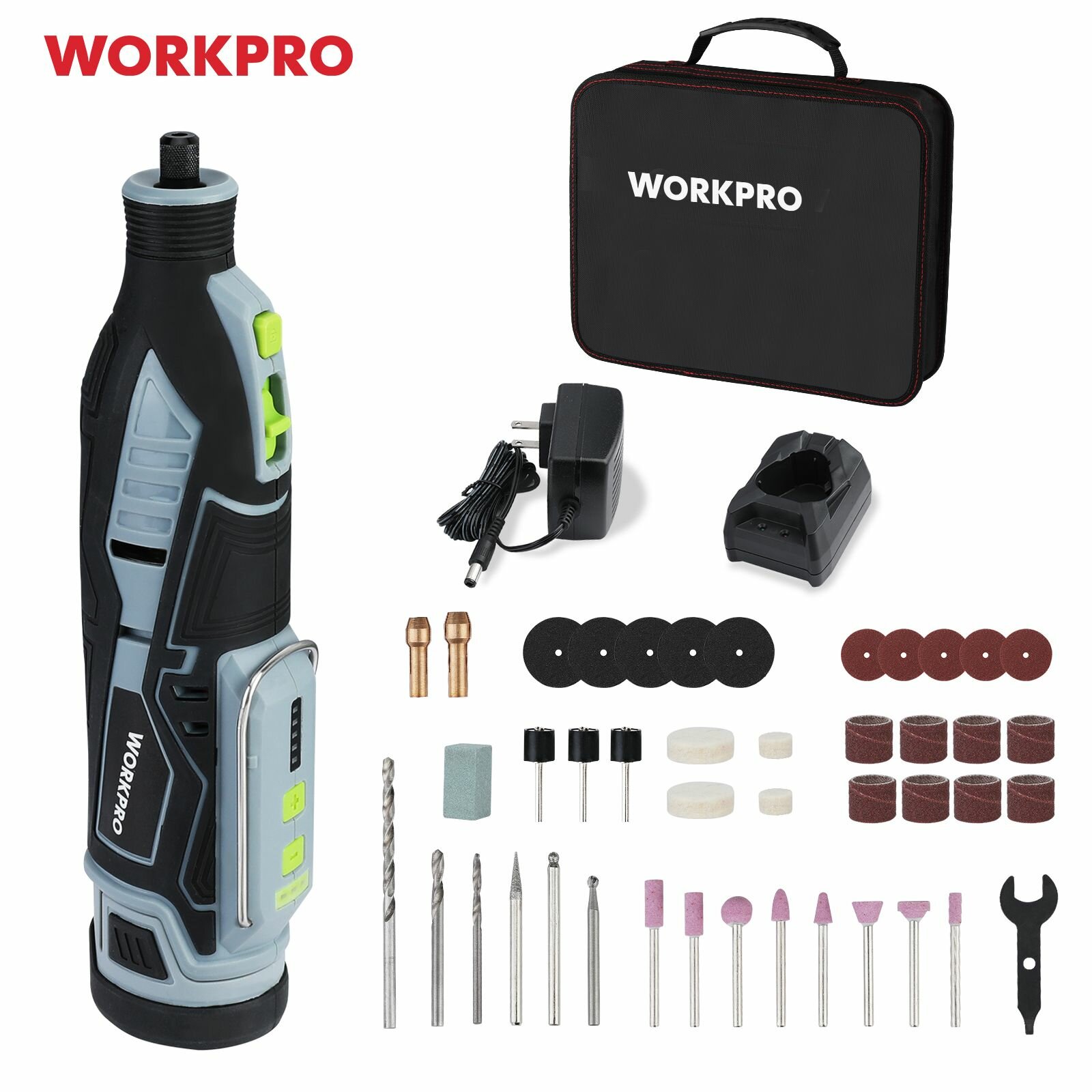 Гравер аккумуляторный с насадками 115 шт 12В WORKPRO с регулировкой скорости--