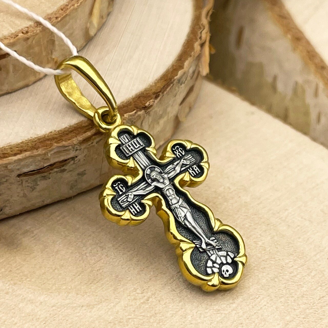 Крестик, серебро, 925 проба, чернение, оксидирование, золочение