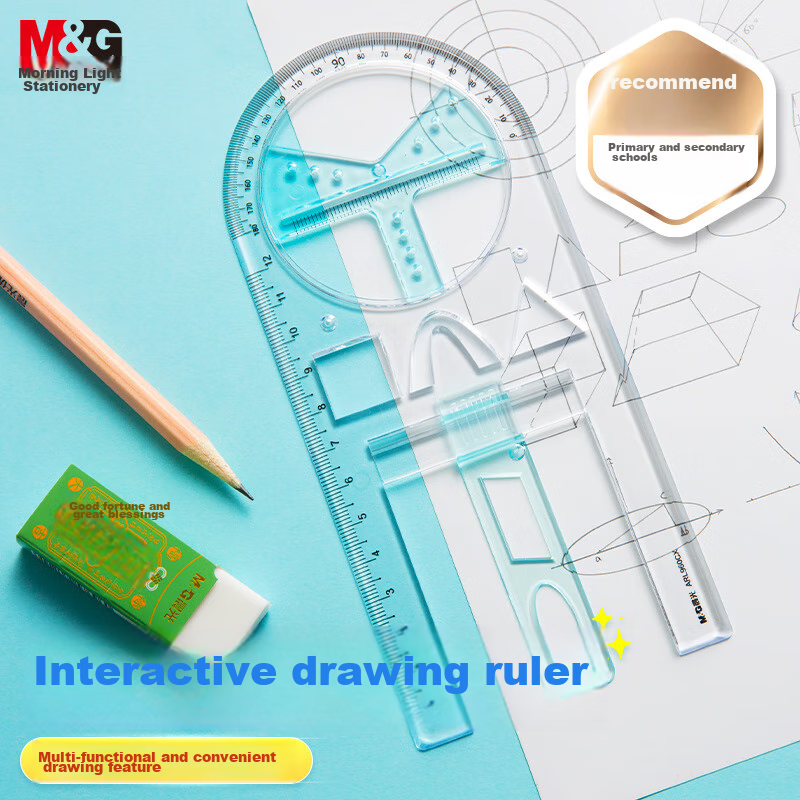 Chenguang Sliding Template Ruler, Multifunctional Ruler, Rotatable Drawing Ruler for High School Students, Mathematical Function Geometry Triangle Straight Ruler, Parabola Ellipse, ARL960CX, Random Color