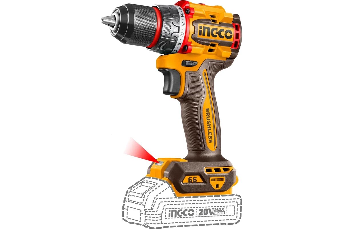 Аккумуляторный шуруповерт INGCO 66 Нм 20B, б/щ INDUSTRIAL CDLI206681