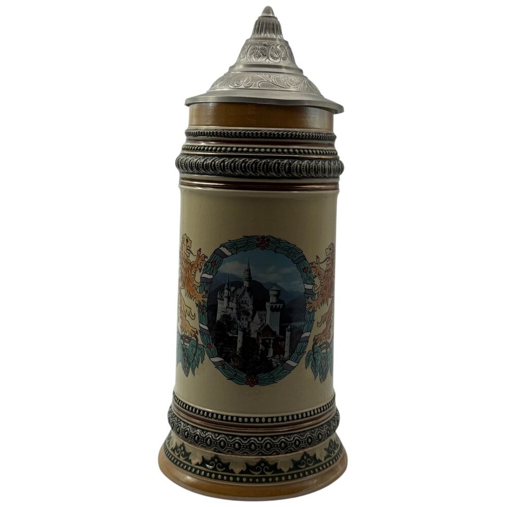 Пивная кружка "Замок Нойшванштайн" с крышкой, 1 л, 1970-1980 гг, Domex, Германия