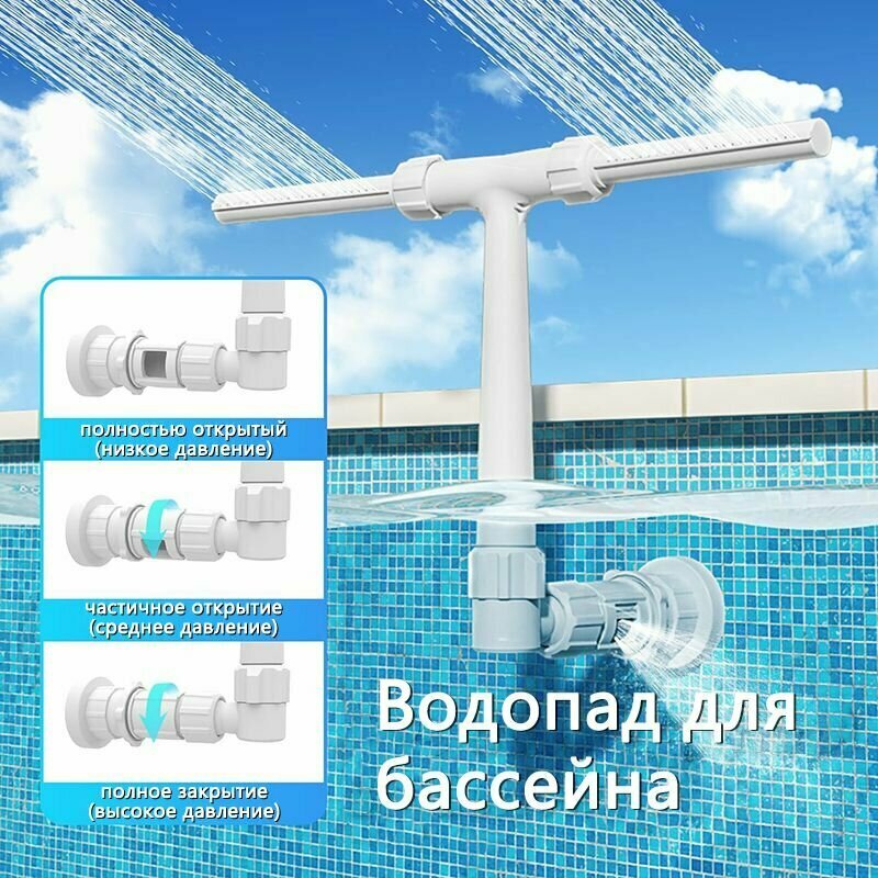 Фонтан-водопад для бассейна с двумя головками регулируемый напор, охлаждение воды и простой монтаж для идеального отдыха