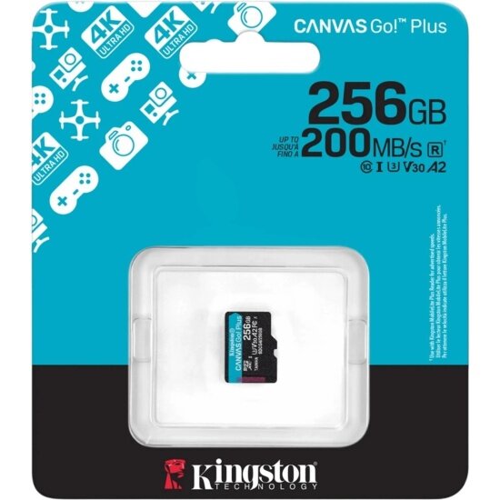 Карта памяти Kingston microSDXC 256Gb Canvas Go Plus Gen4 UHS-I U3 A2 (200/160 MB/s)