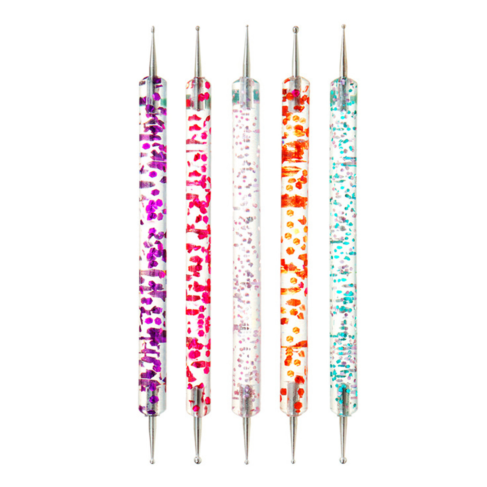 Наборных ручек для маникюра с точечными наконечниками 5 штук, пикер для ринestones, инструменты для ногтевого искусства с глиттерным акриловым ручкой, Multi-colored, размер ручки 14.2*1.5cm, упаковка 14.2*7.5*1.5cm, вес 20g