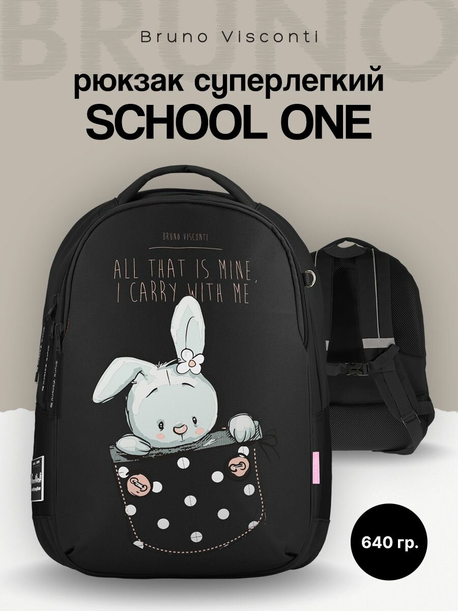 Рюкзак школьный для девочек Bruno Visconti суперлегкий эргономичный "карманные животные. зайка" / ранец школьный 640 гр. арт.12-008-058/02