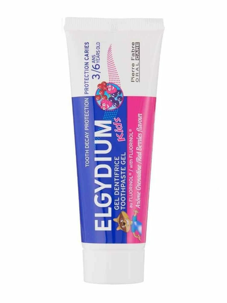Эльгидиум Зубная паста-гель от кариеса со вкусом красные ягоды для детей от 3 до 6 лет, 50 мл (ELGYDIUM Protection Caries Kids Aroma Grenadine)