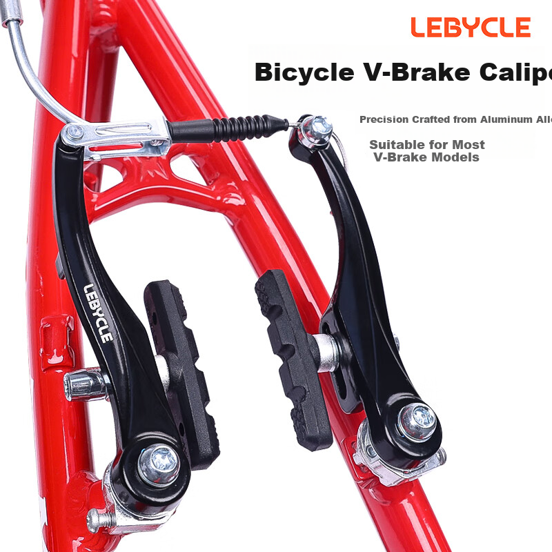 LeBycle Bicycle V-Brake Mountain Bike V-Brake Caliper Aluminum Alloy Brake Caliper Brake Pad V-Shape 2 Pieces - Black