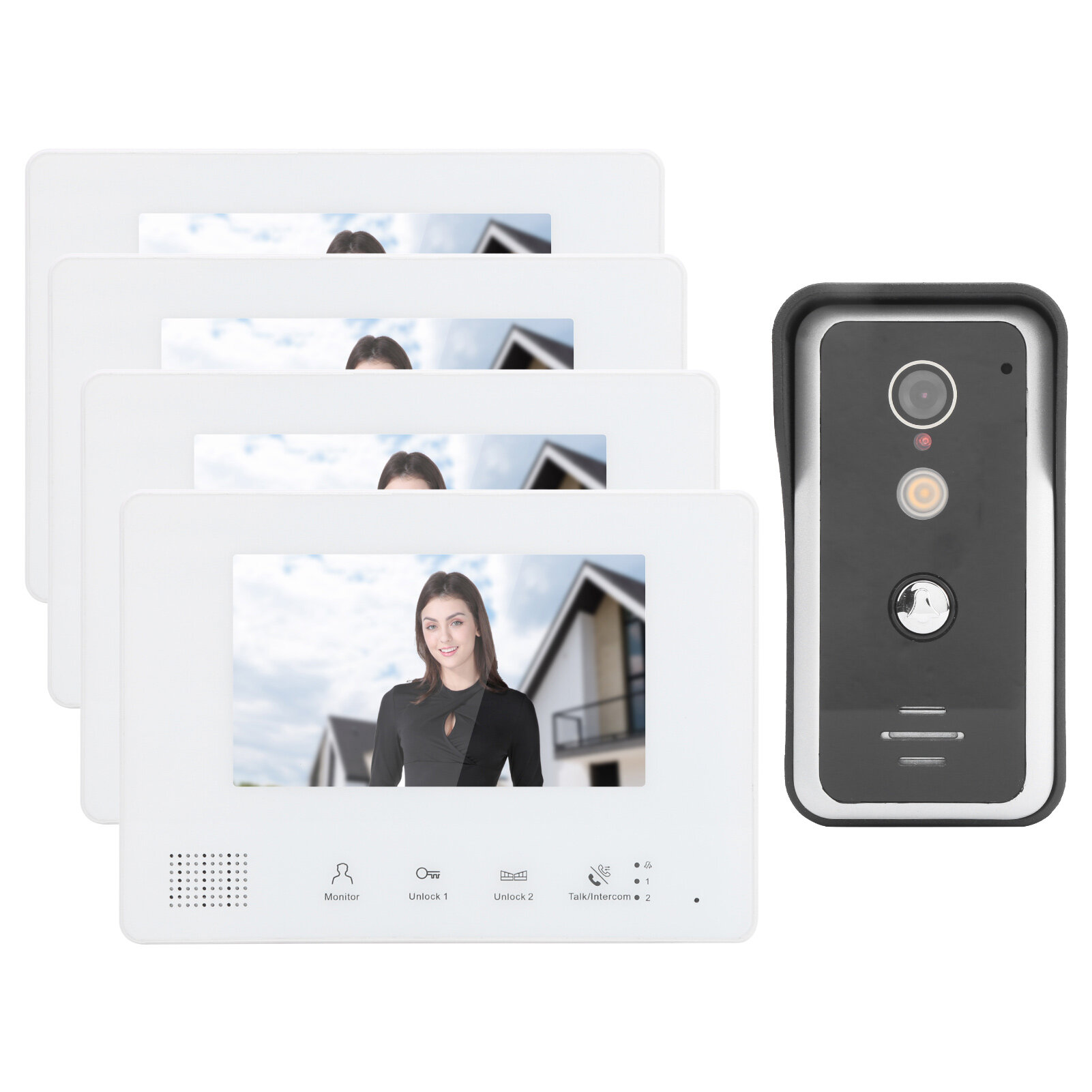 7-дюймовый TFT, 2-проводная система, визуальный дверной звонок, домофон, система ночного видения, дверной телефон с 4 дисплеями, 100-240 В