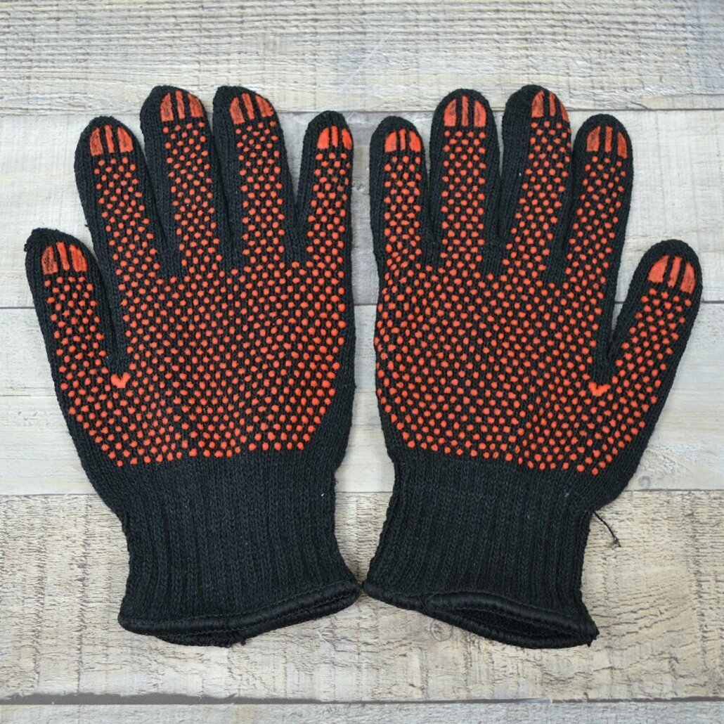 Перчатки вязаные двойные, черные, с ПВХ-точкой, для защиты рук