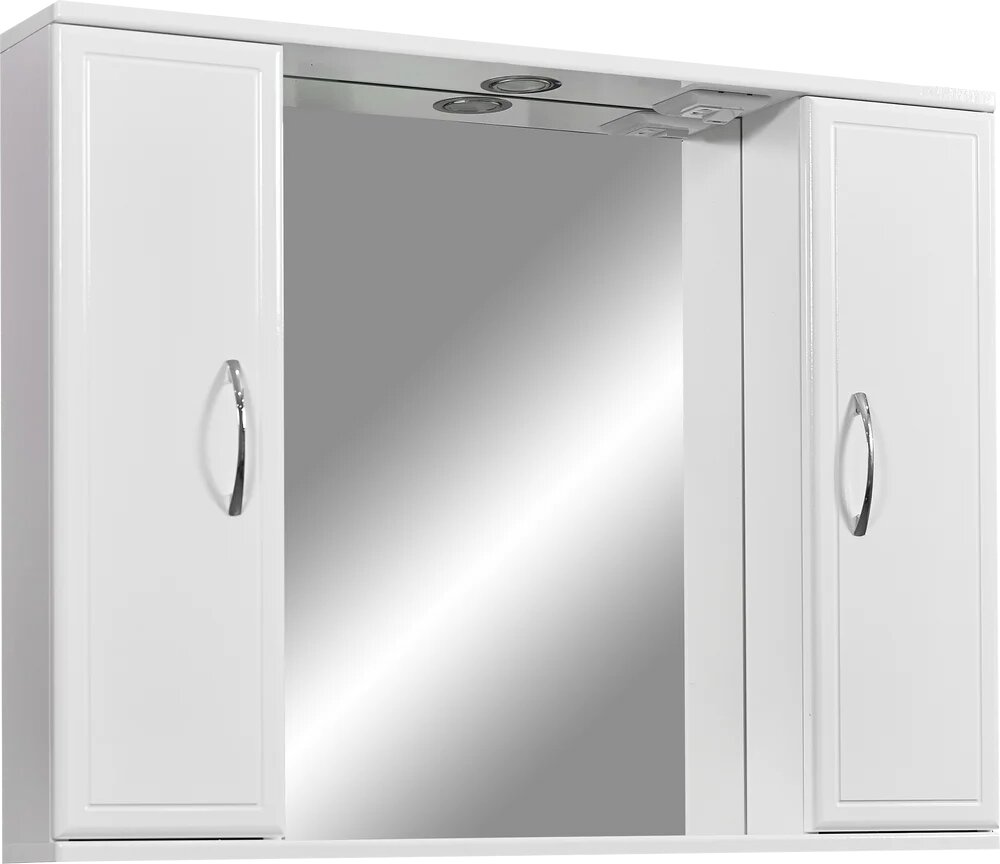 Зеркало Stella Polar Концепт 80 со светодиодной подсветкой, с полкой, со шкафчиком, 80 см, с розеткой, белое