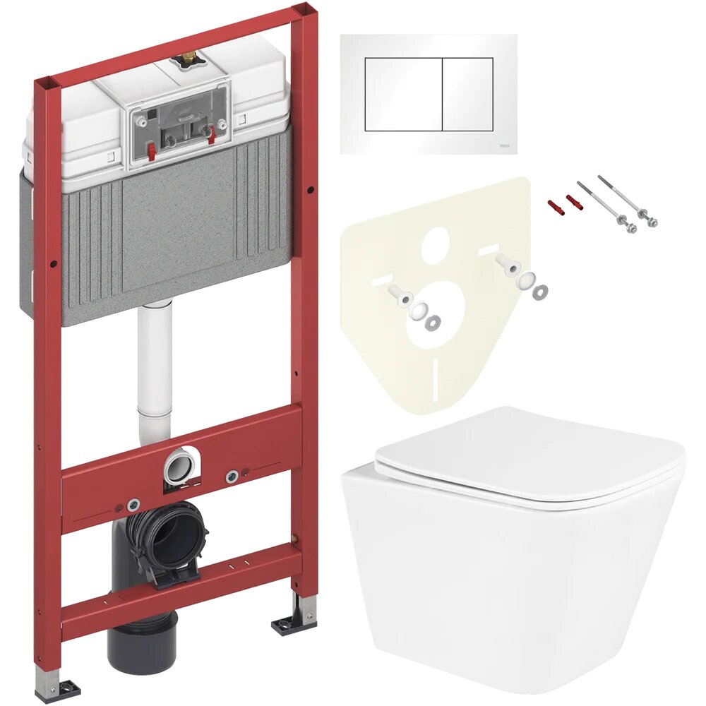 Комплект 2 в 1 Унитаз подвесной BelBagno Due BB3103CHR/SC / Инсталляция с кнопкой TECE Base 9400413 цвет белый