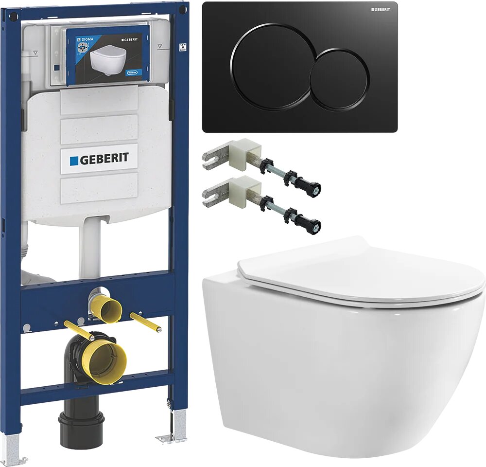 Комплект Унитаз подвесной BOND Oval F12-10 / Инсталляция Geberit Duofix UP 320 111.300.00.5 / Кнопка Sigma черная, Крепления к стене