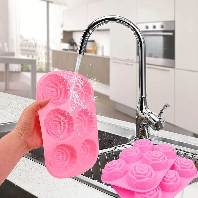 Силиконовая форма для торта с 6 отверстиями, роза, мороженого, шоколада, мыла, 3D формы для выпечки кексов, формы для выпечки, форма для торта, форма для кексов