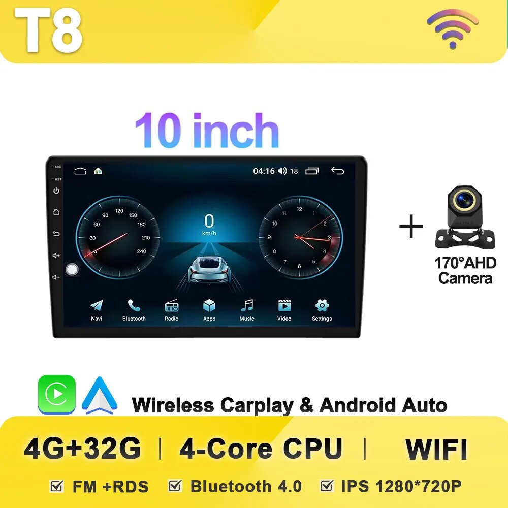 2 Din Android 15 Автомобильный радиоприемник Carplay Android Auto 9 10-дюймовый универсальный мультимедийный плеер GPS Navi Авторадио Wi-Fi 8-ядерный стерео RDS 4G 32G CAM 10