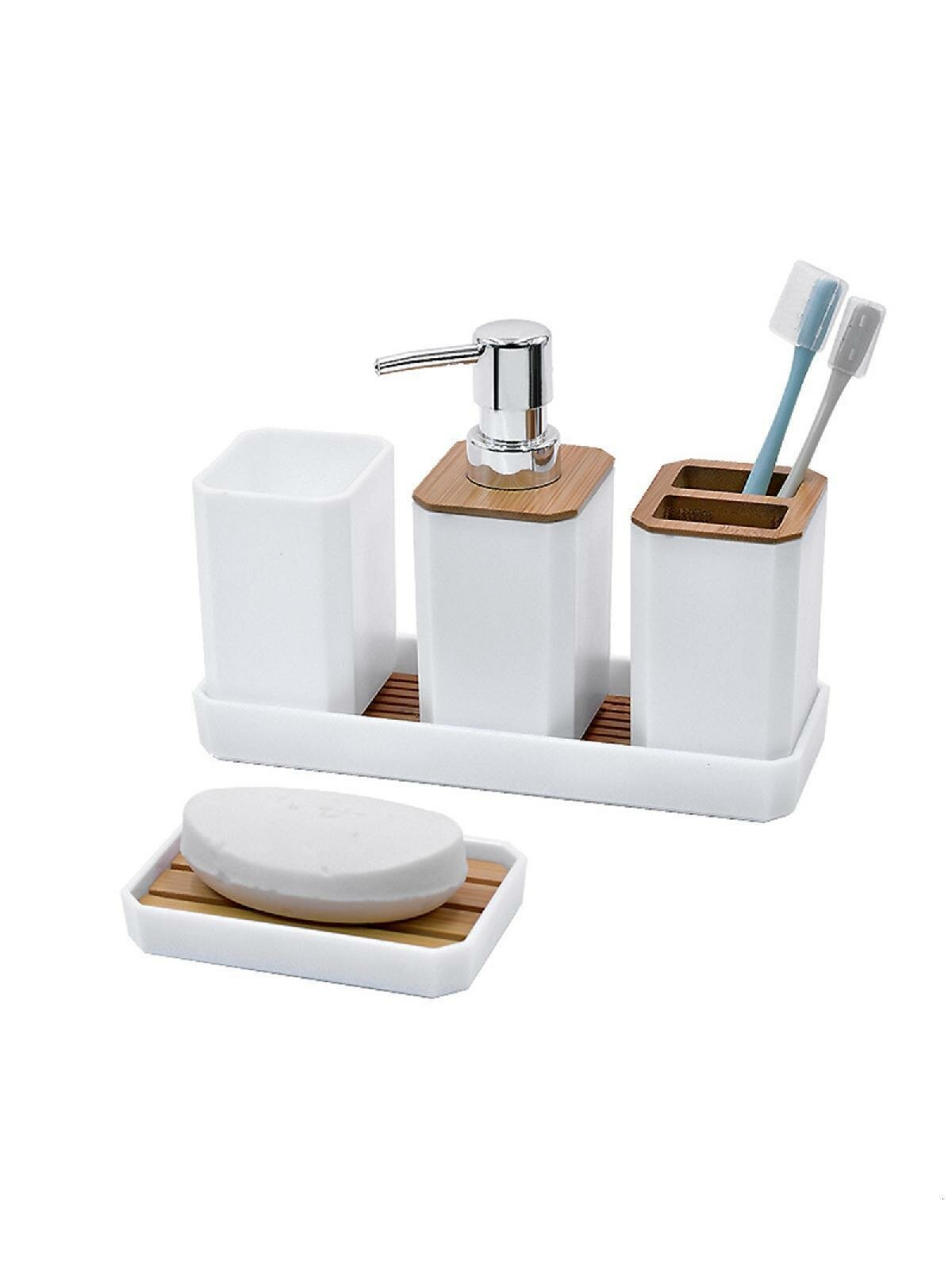 Стеллаж для ванной, Принадлежности для ванной комнаты украшения туалетный лоток флакон с дезинфицирующим средством для рук держатель зубной щетки набор из пяти предметов для ванной комнаты-T220-набор из 5 предметов белый