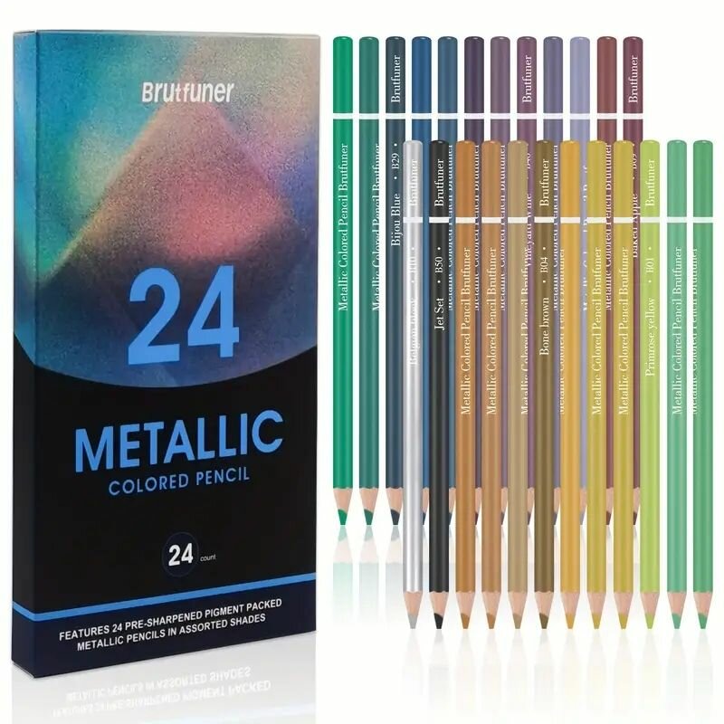 24 цветов, металлический карандаш для рисования, набор эскизов, мягкий деревянный карандаш золотого цвета